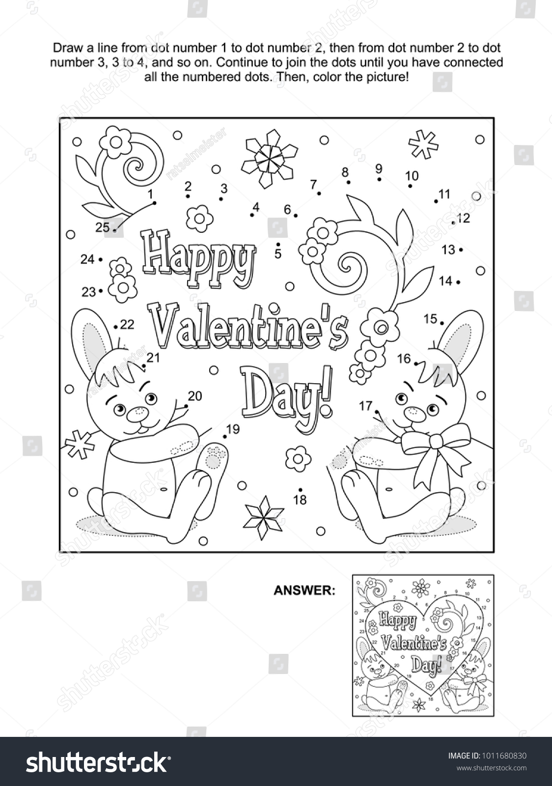 Valentine's Day themed connect the dots picture puzzle and coloring ...