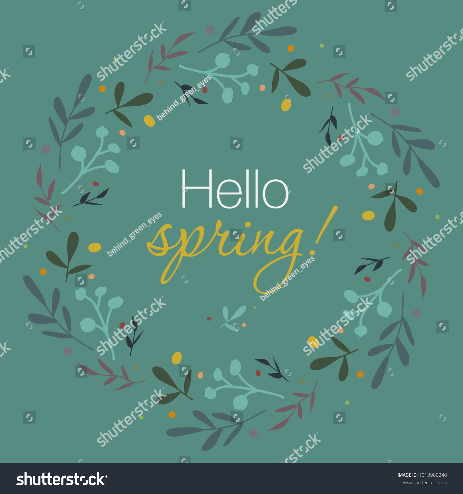 Vector wreath with leaves and berries. Spring colors pattern for ...
