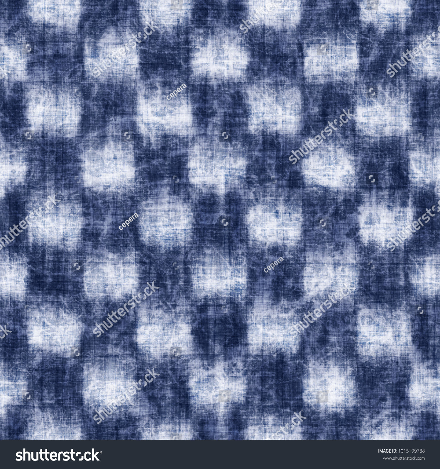 Abstract Checkered Motif Dyed In Mottled Shades Of Indigo And White ...