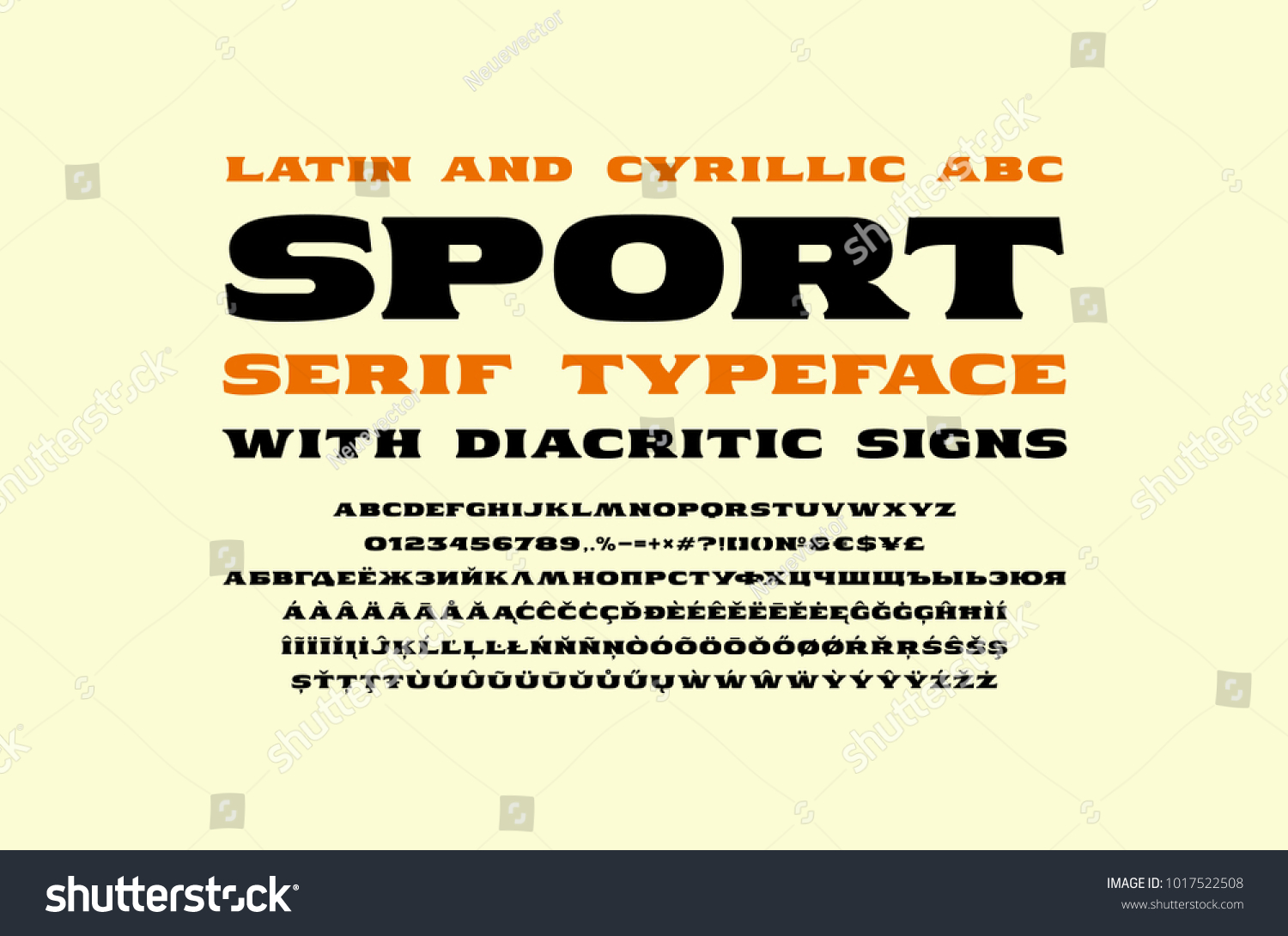 Extended serif font. Bold face. Latin and cyrillic letters for logo and ...