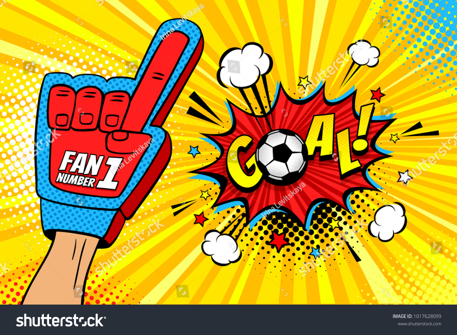 Male hand in the glove of a sports fan raised up celebrating win and ...