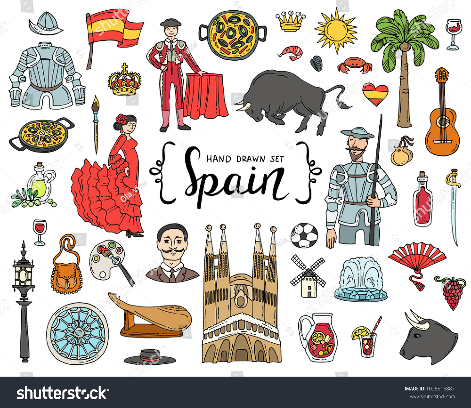 Vector set with hand drawn isolated colored doodles on the theme of ...