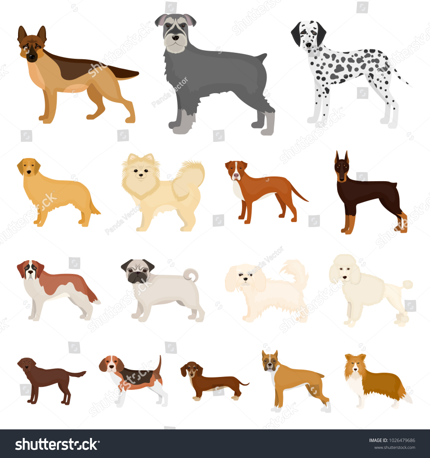 Dog breeds cartoon icons in set collection for design.Dog pet bitmap ...