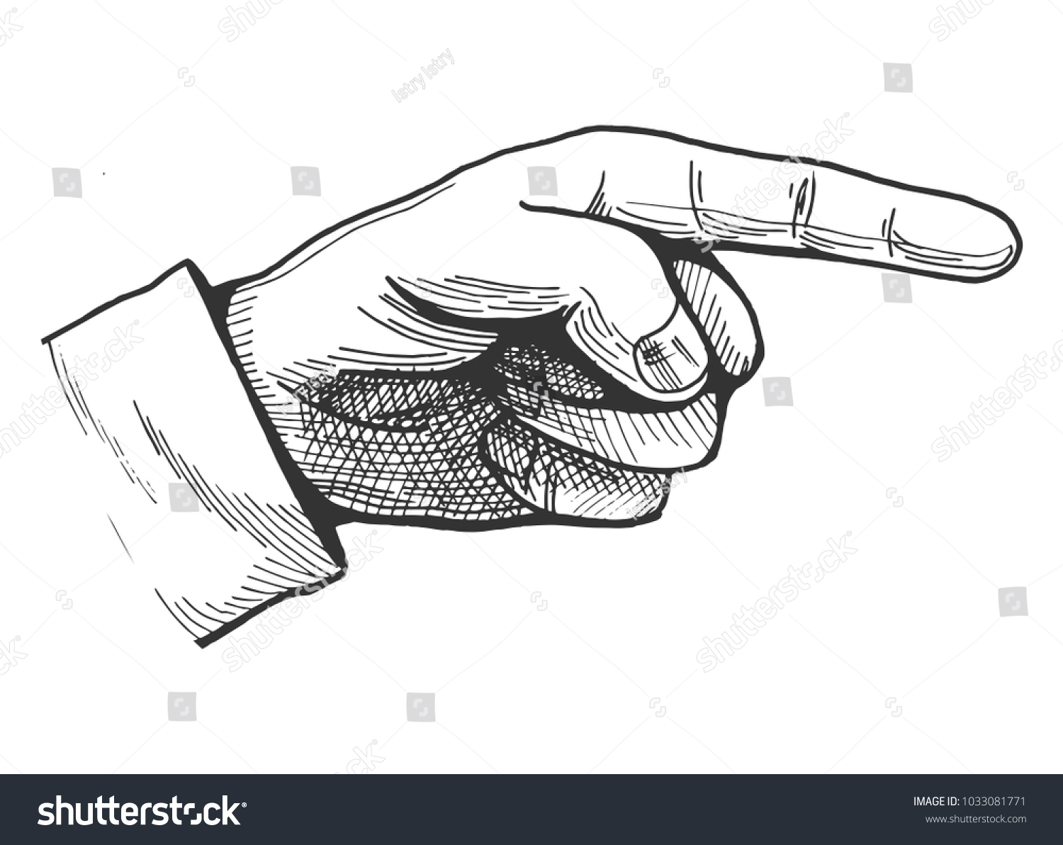 Vector illustration of a hand drawn pointing finger gesture showing ...