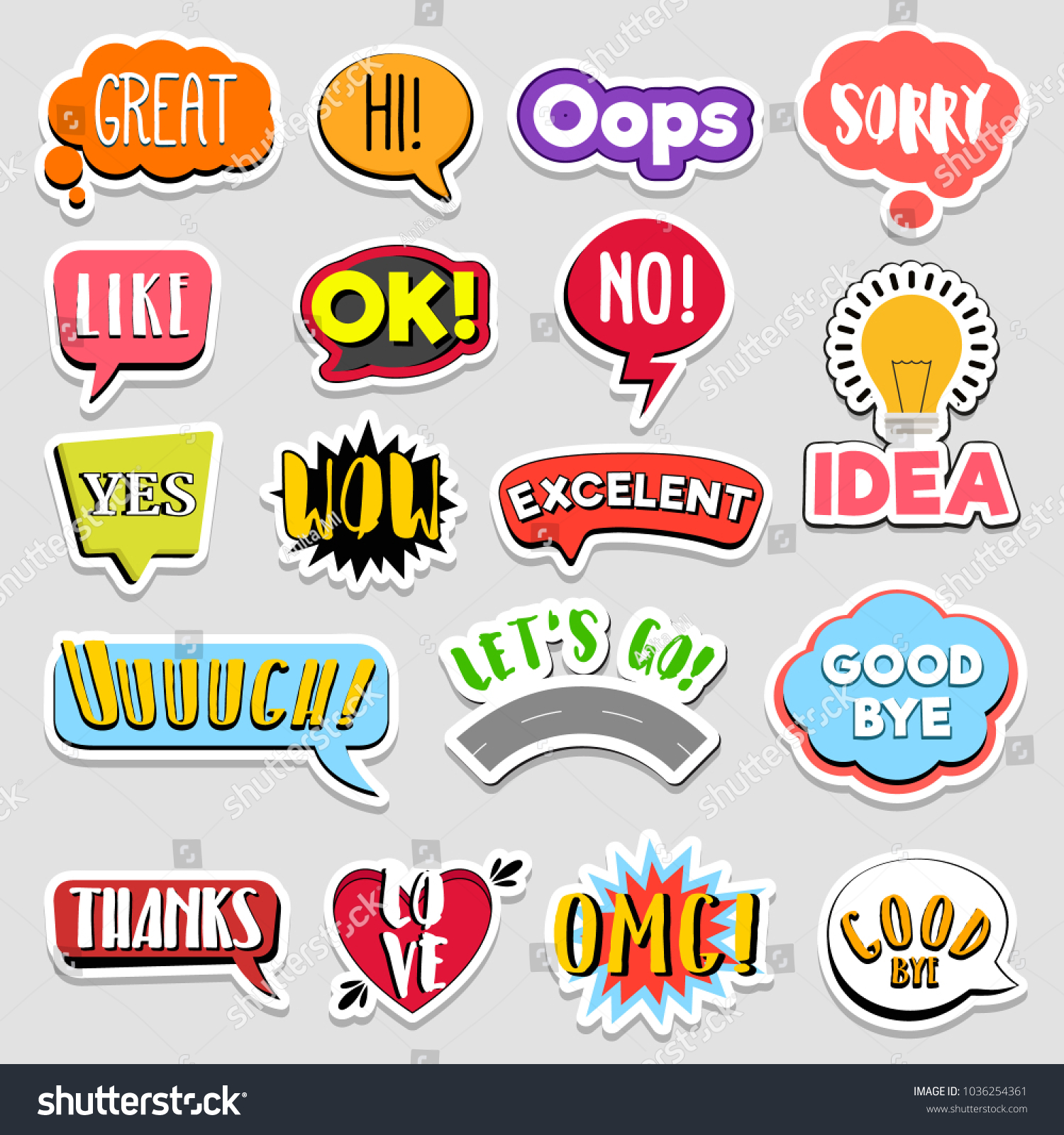 Set of flat design social network stickers with notes. Vector ...