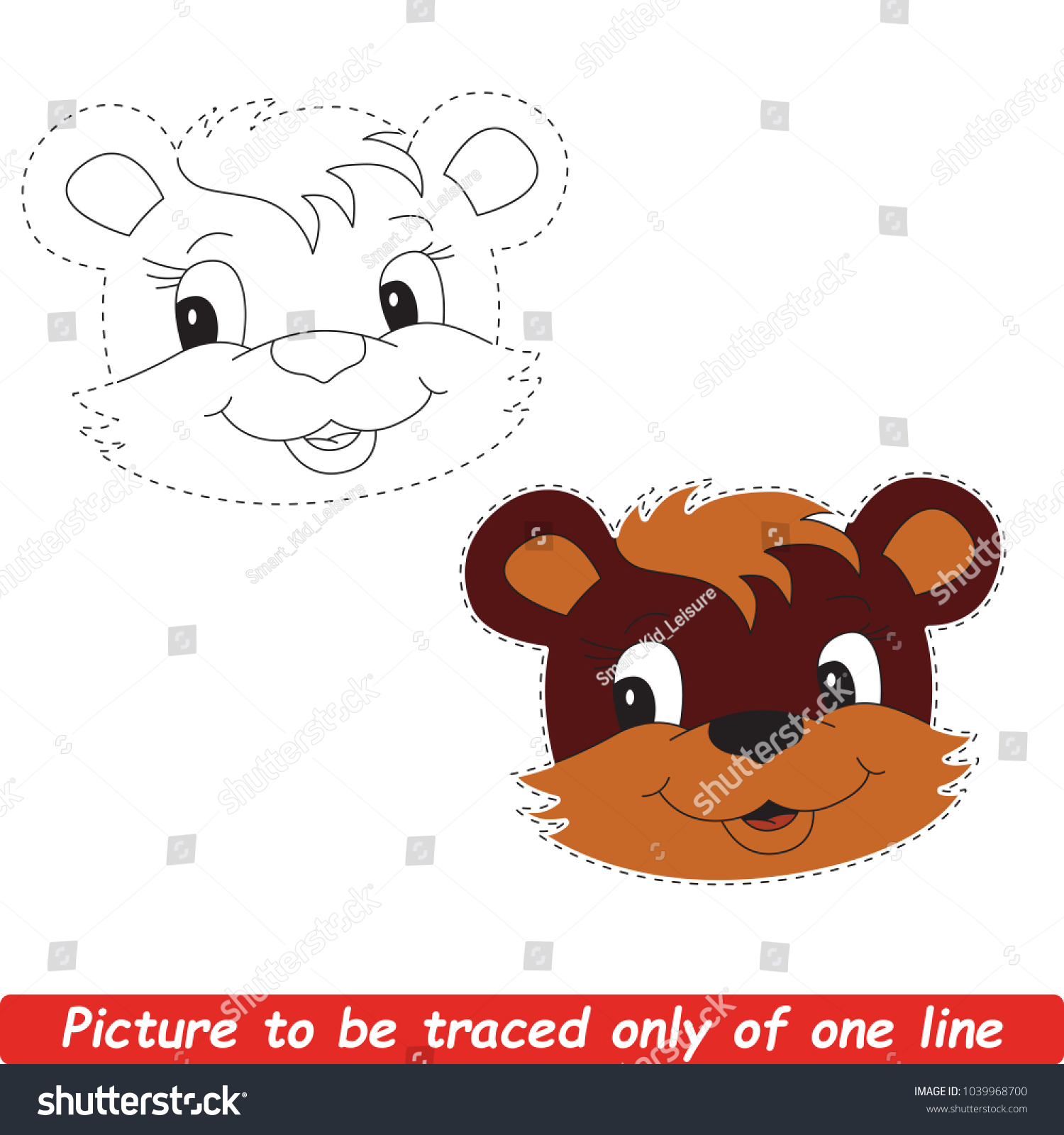 Brown Bear Face to be traced only of one line the tracing educational ...