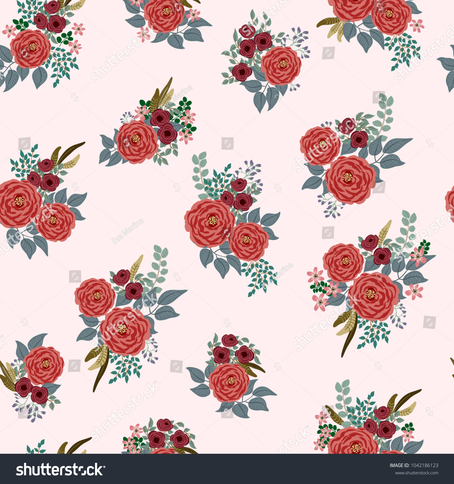 Fashion seamless pattern with feathers antique roses in a folk bohemian ...