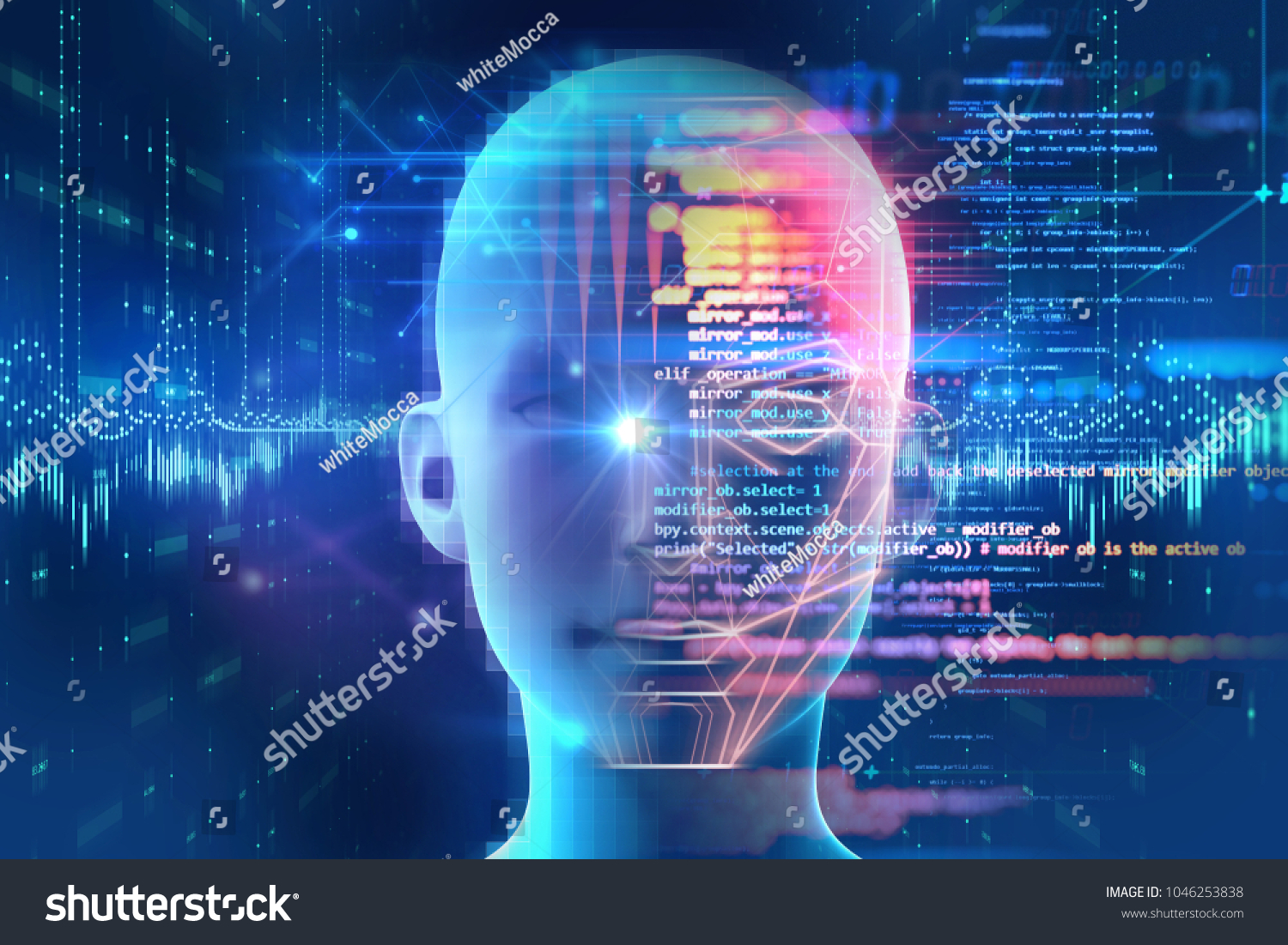 Face detection and recognition of digital human 3d illustration.Concept ...