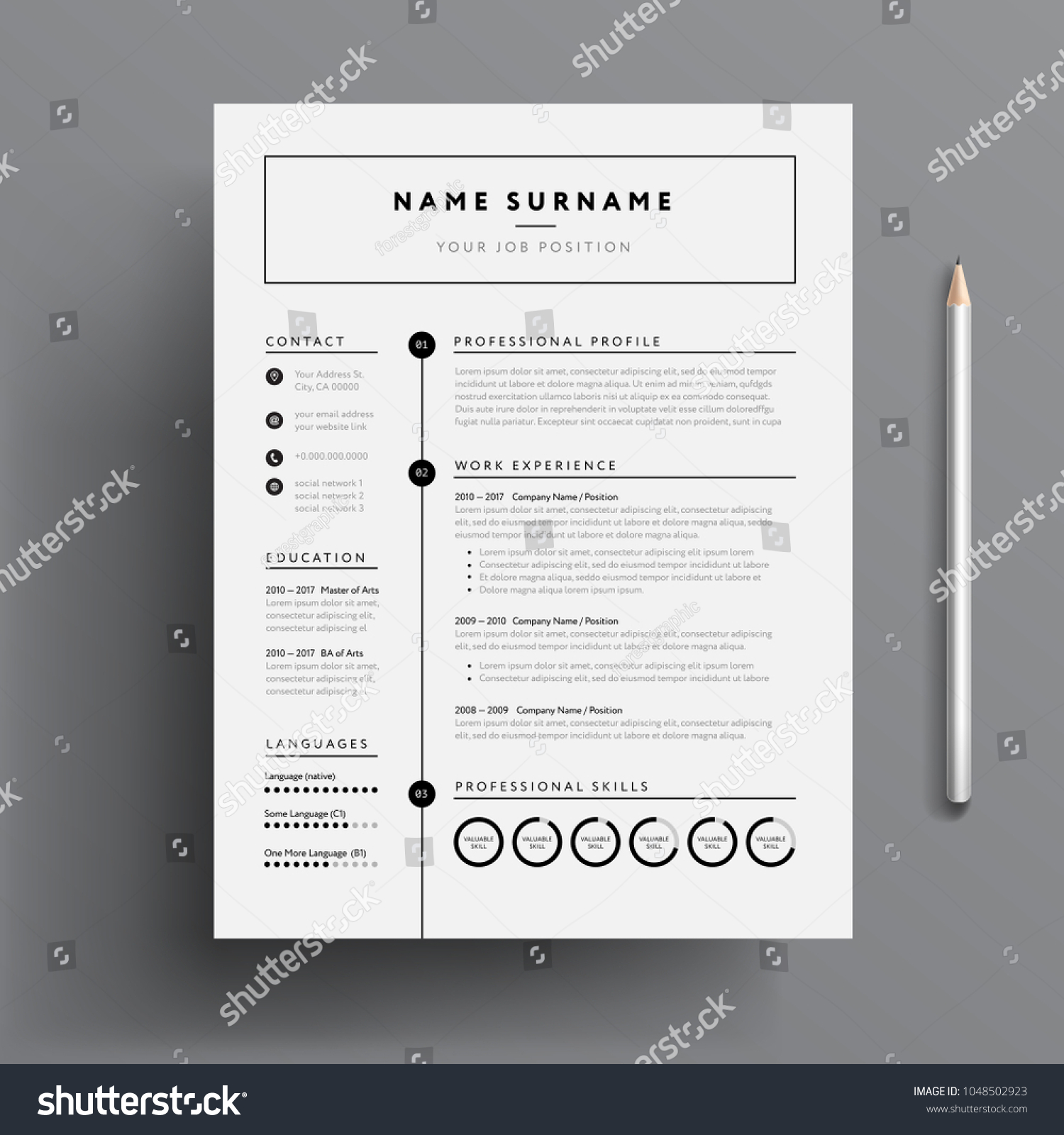 Minimal professional CV / resume template - super clean modern vector ...