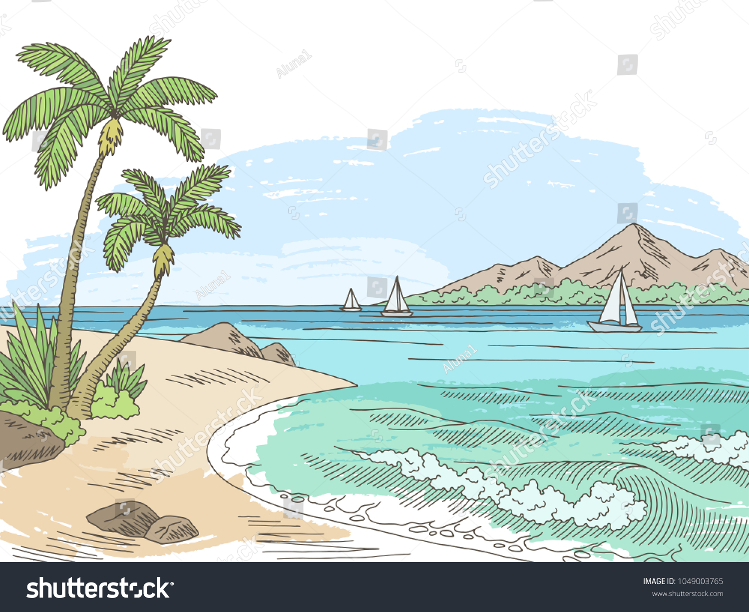 Sea bay coast graphic color landscape sketch seascape illustration vector_站酷海洛_正版图片_视频_字体_音乐素材交易 ...