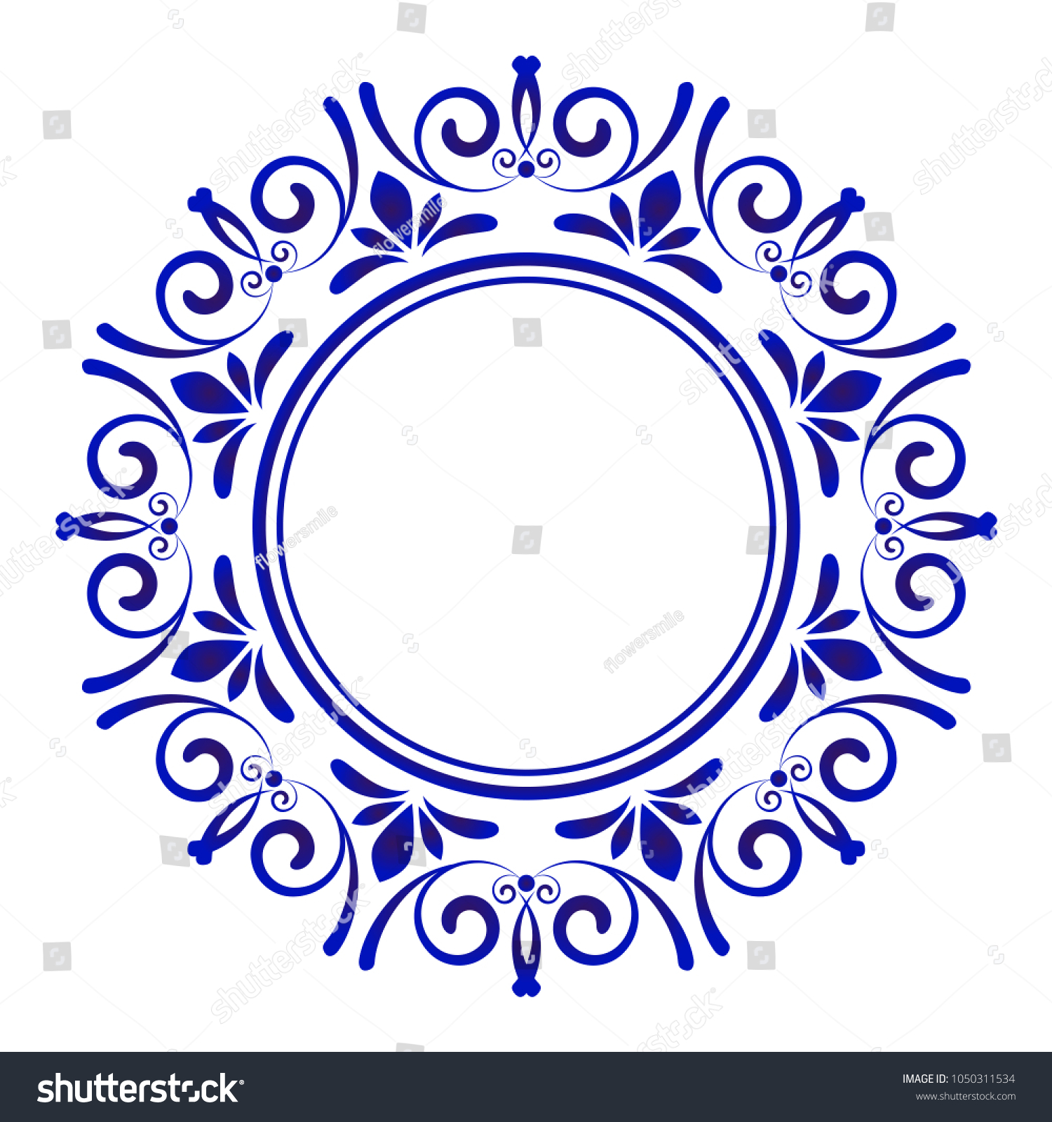 blue ornamental round Decorative art frame Abstract vector floral ...