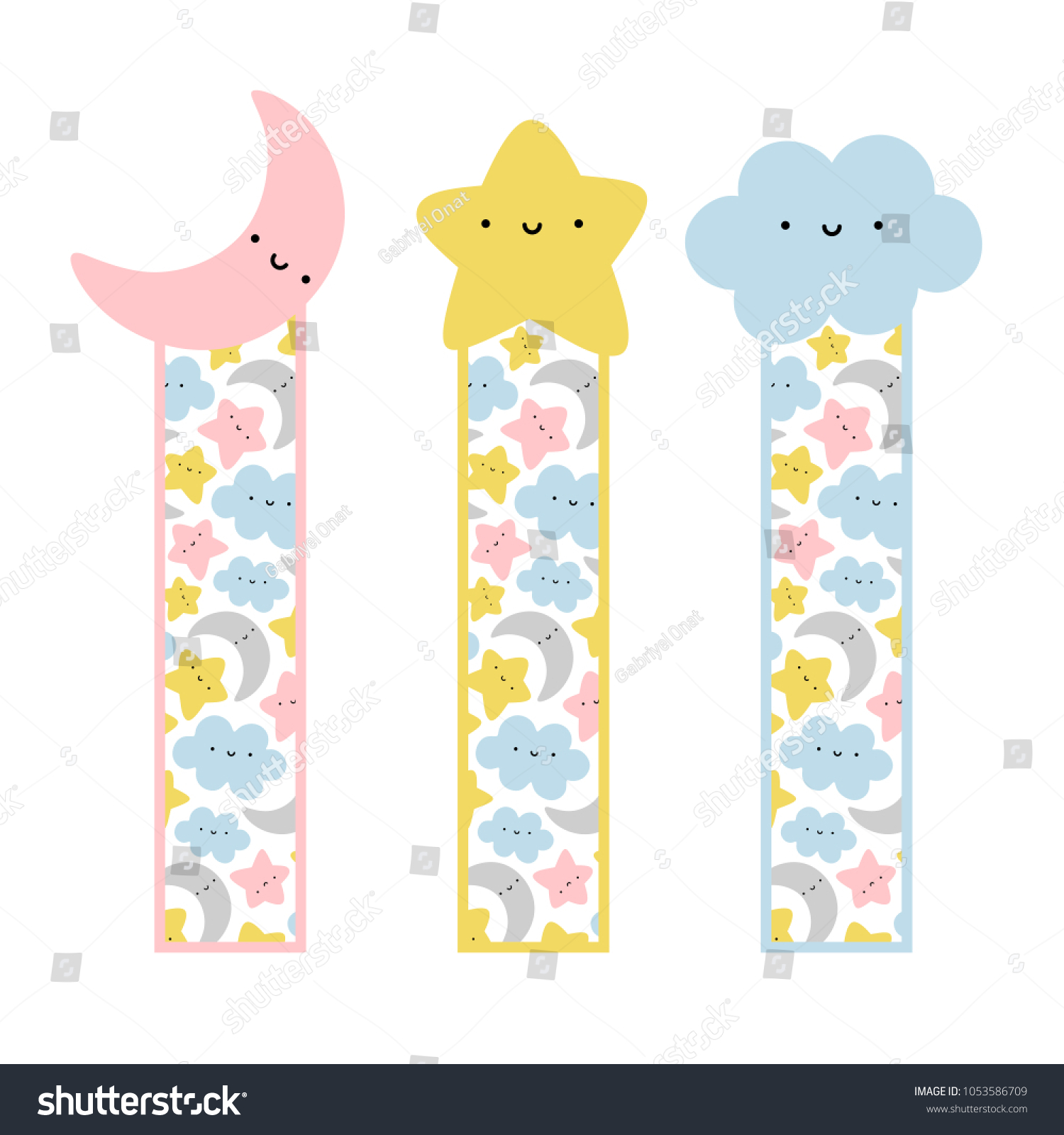 Cute Face Moon Star and Cloud Bookmarks Printable Sky Template Bookmark ...