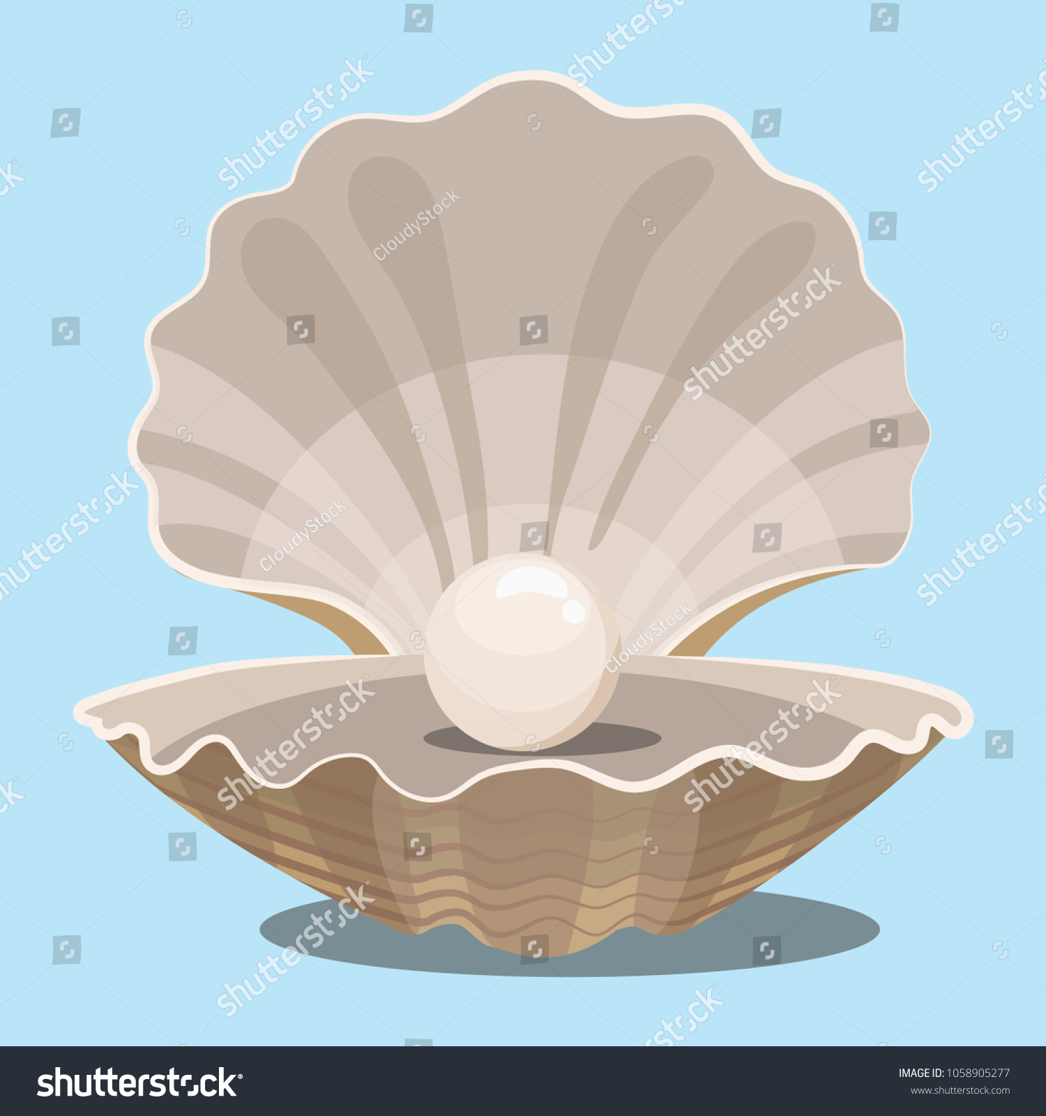 Cartoon seashell with a pearl. Seashell. Vector illustration of a clam ...