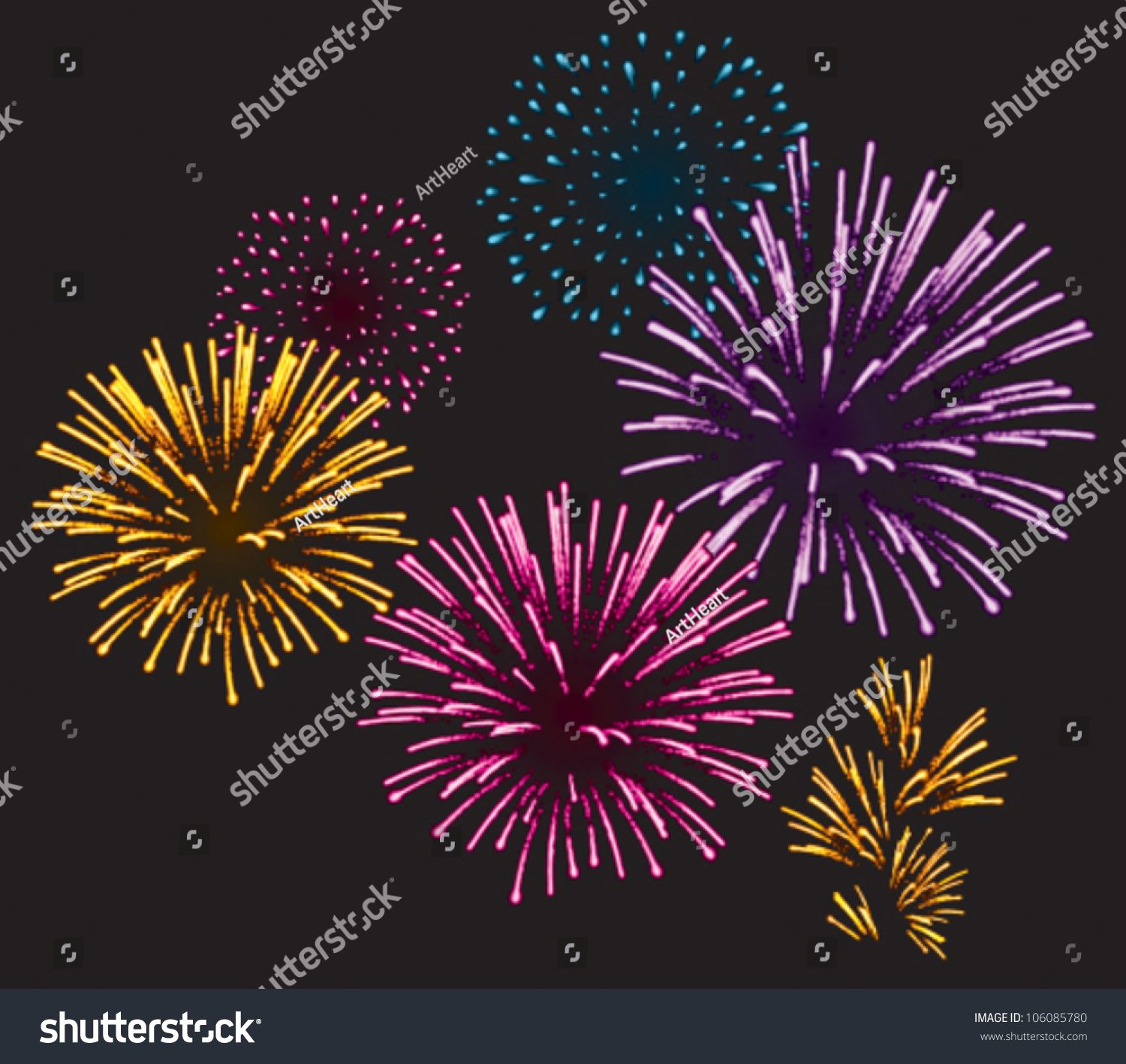 Realistic Vector fireworks exploding in the night sky_站酷海洛_正版图片_视频_字体 ...