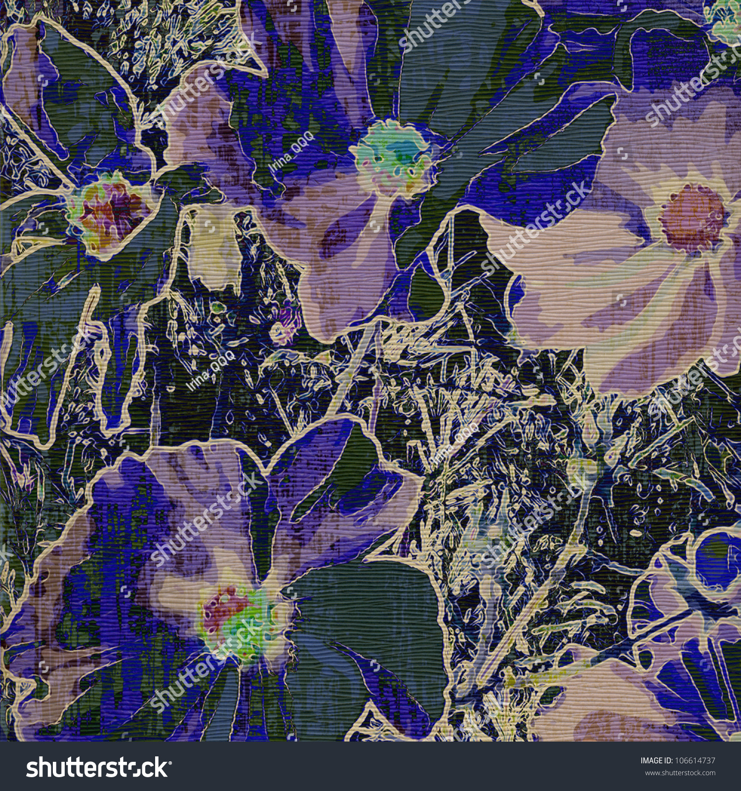 art graphic grunge floral vintage pattern in blue violet and lilac ...