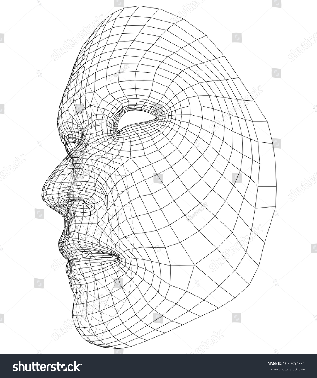 Wire-frame abstract human face. Concept of 3d Face recognition. Vector ...