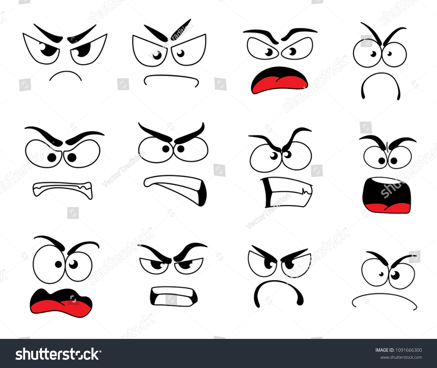 Angry human face with negative emotions icon. Upset emoticon with ...