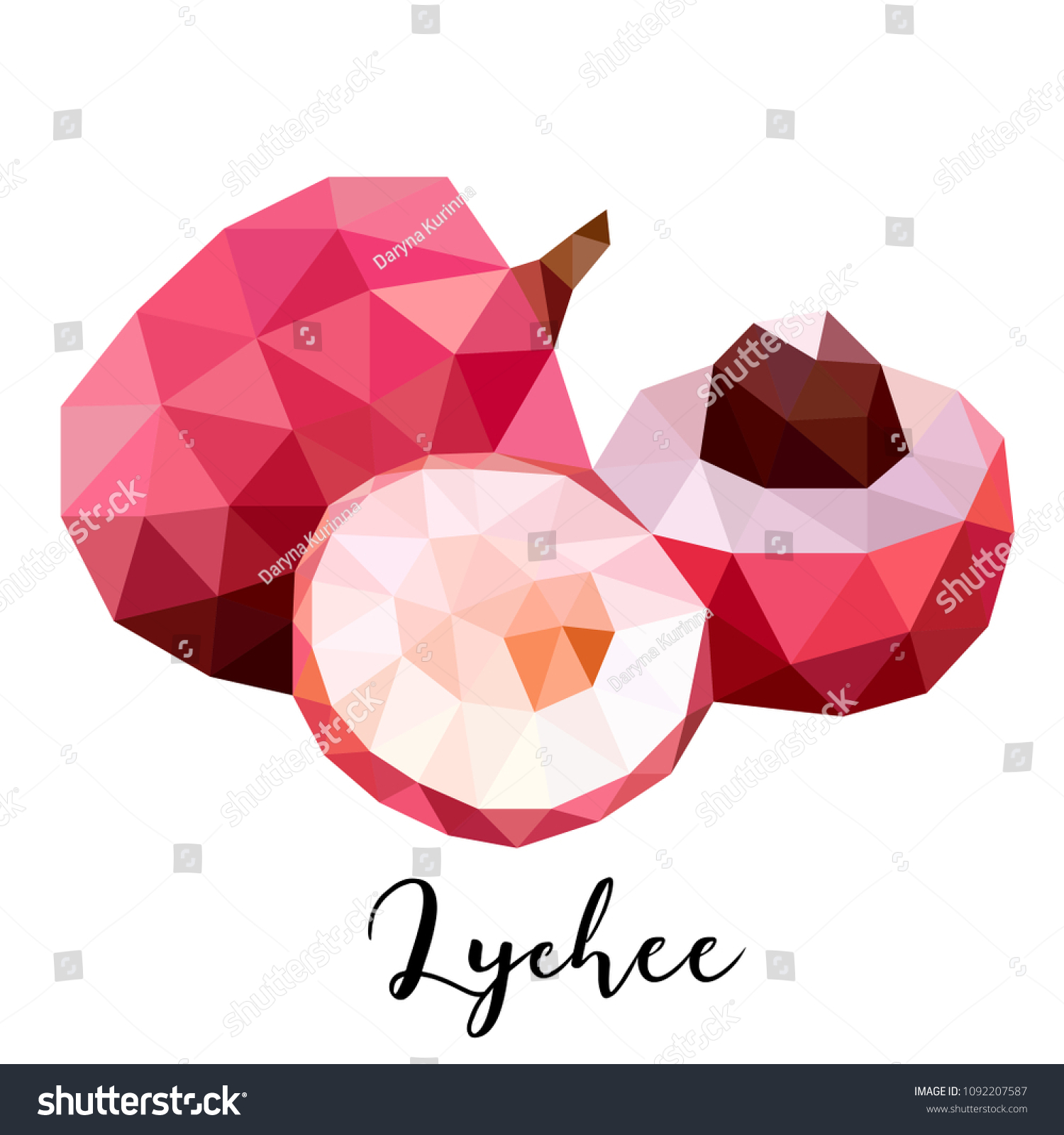 Lychee. Vector illustration in low poly style. Print design in ...