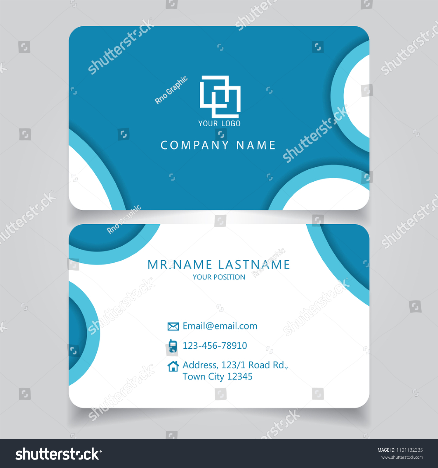Modern Blue name card and business card with creative design dimension ...