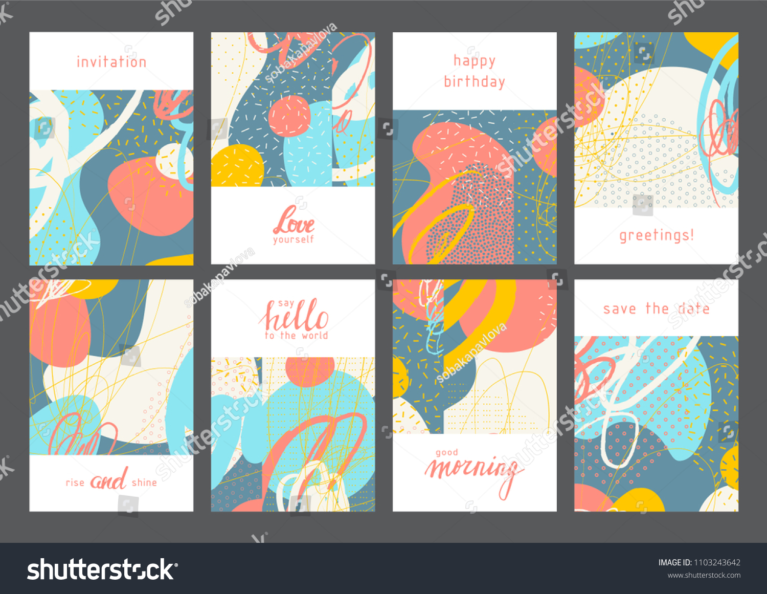 Set of creative universal artistic cards. Designs for prints wedding ...