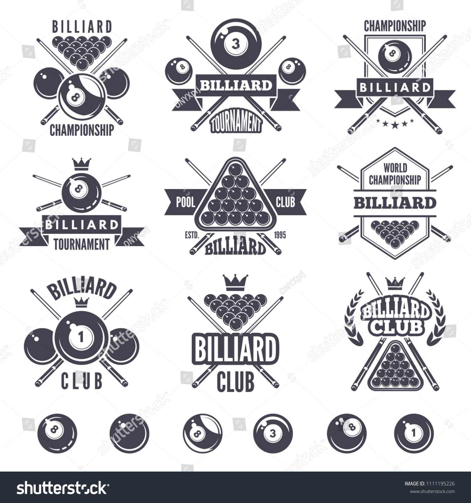 Logos set for billiard club. Billiard badge and emblem game sport ...