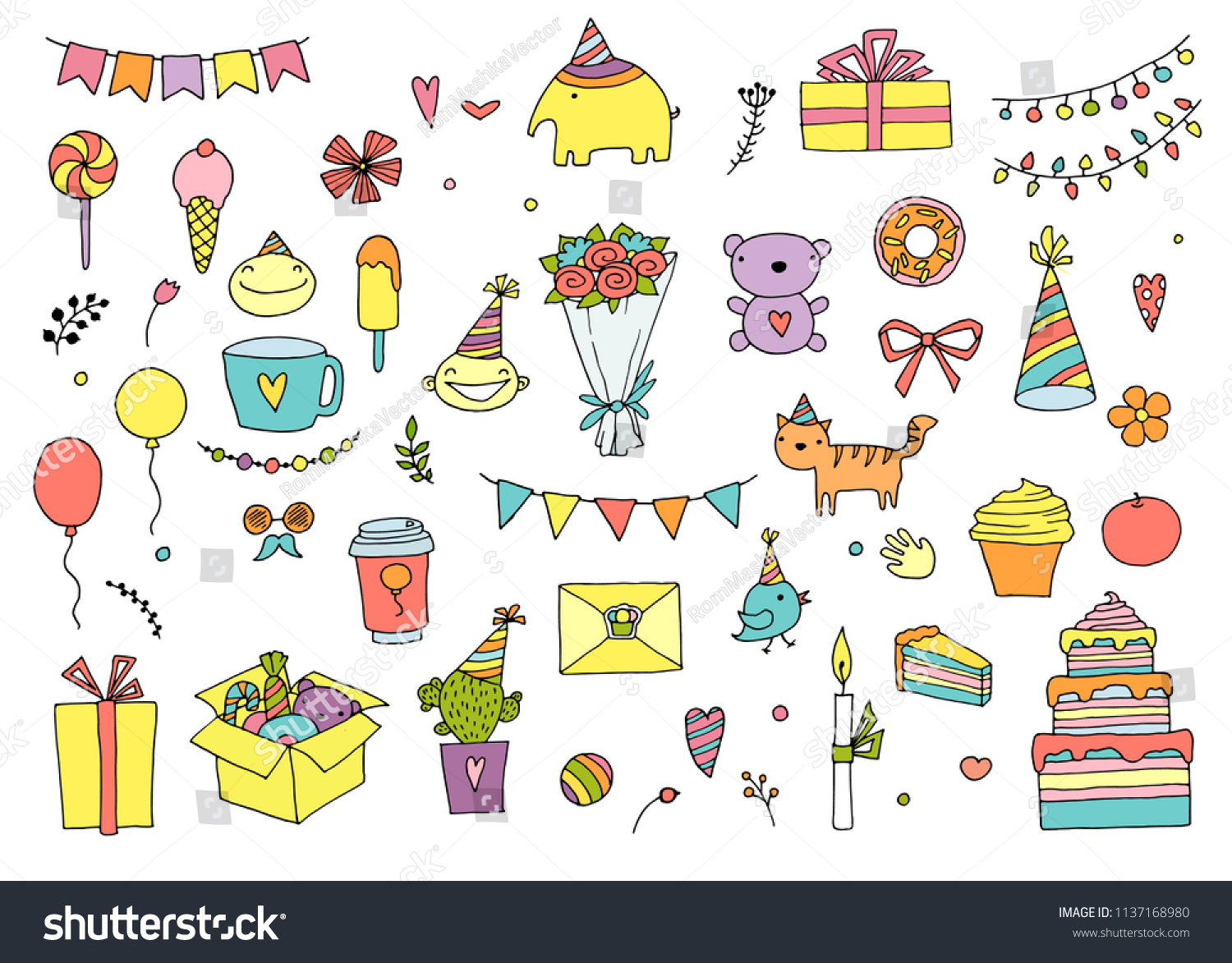 Hand Drawn Doodle Vector Happy Birthday Set._站酷海洛_正版图片_视频_字体_音乐素材交易平台_站 ...