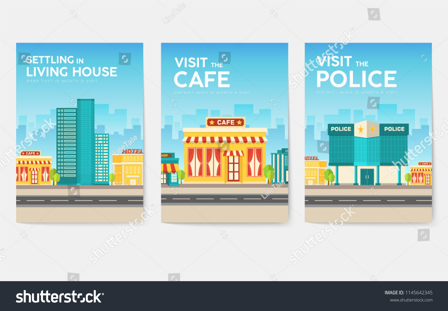 Building city information cards set. Architecture template of flyear ...