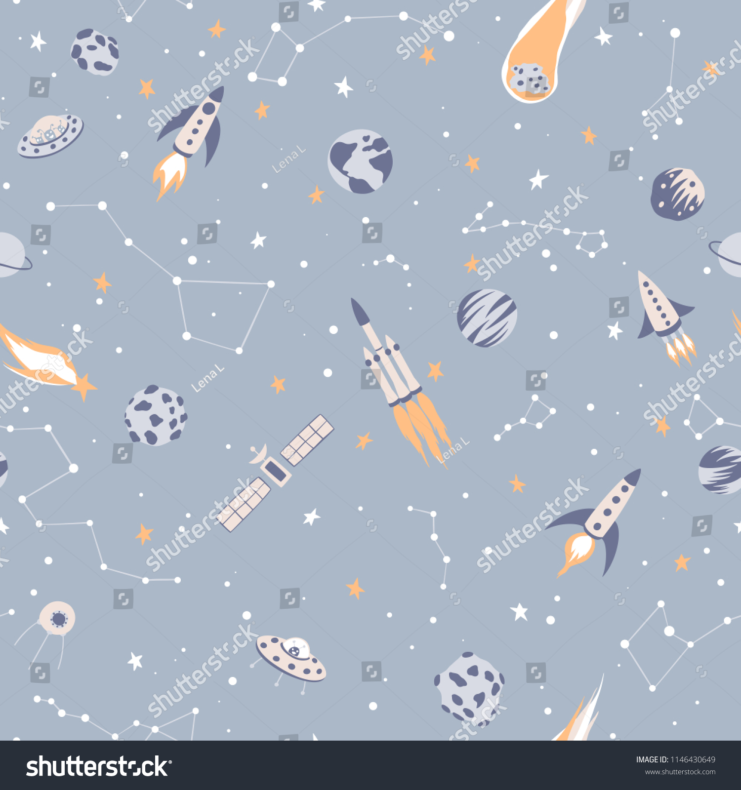 Space seamless pattern with rockets planets and asteroids_站酷海洛_正版图片_视频 ...