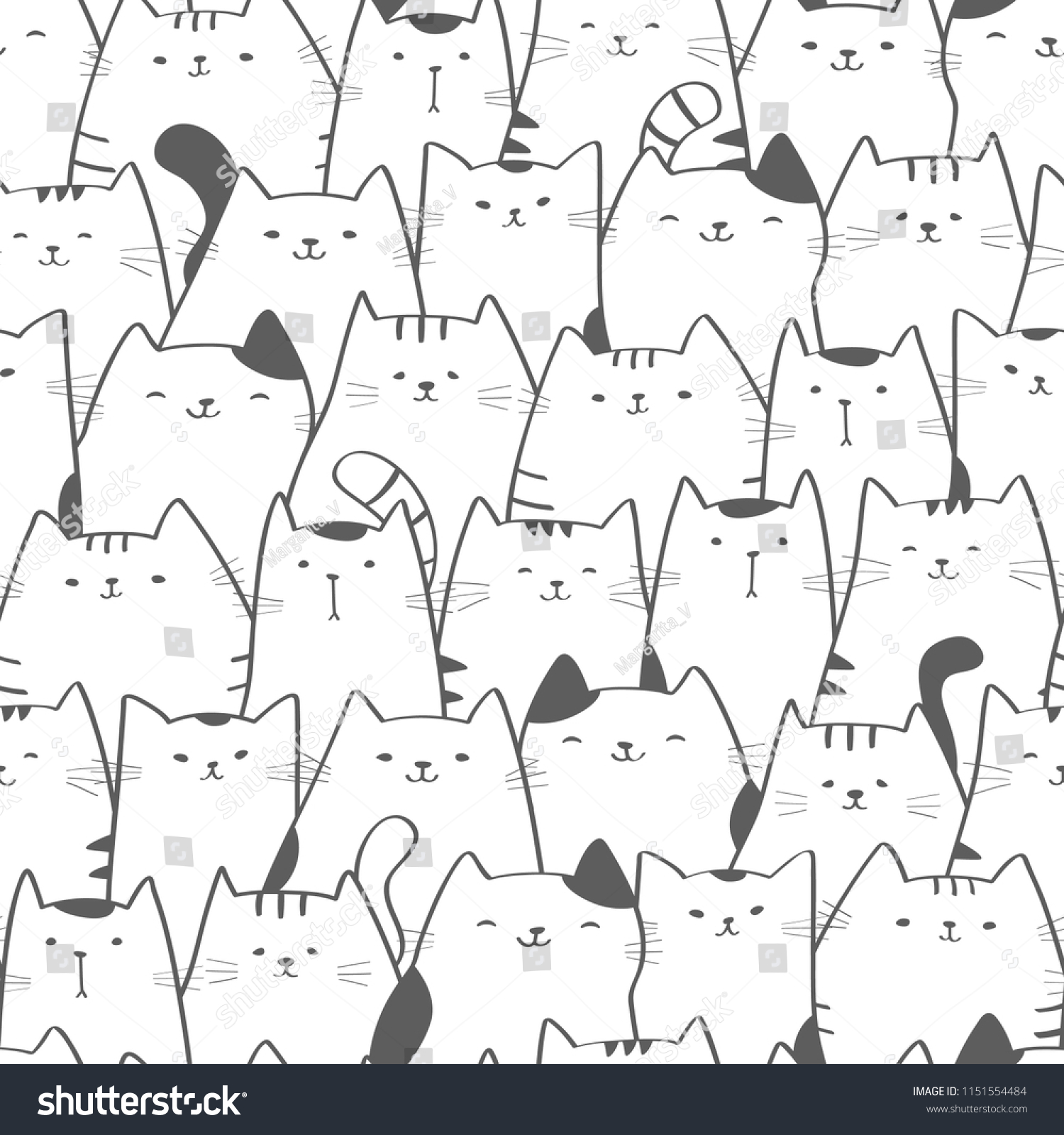Vector seamless pattern with cute cats. Doodle art. Cat seamless hand drawn background_站酷海洛_正版图片 ...