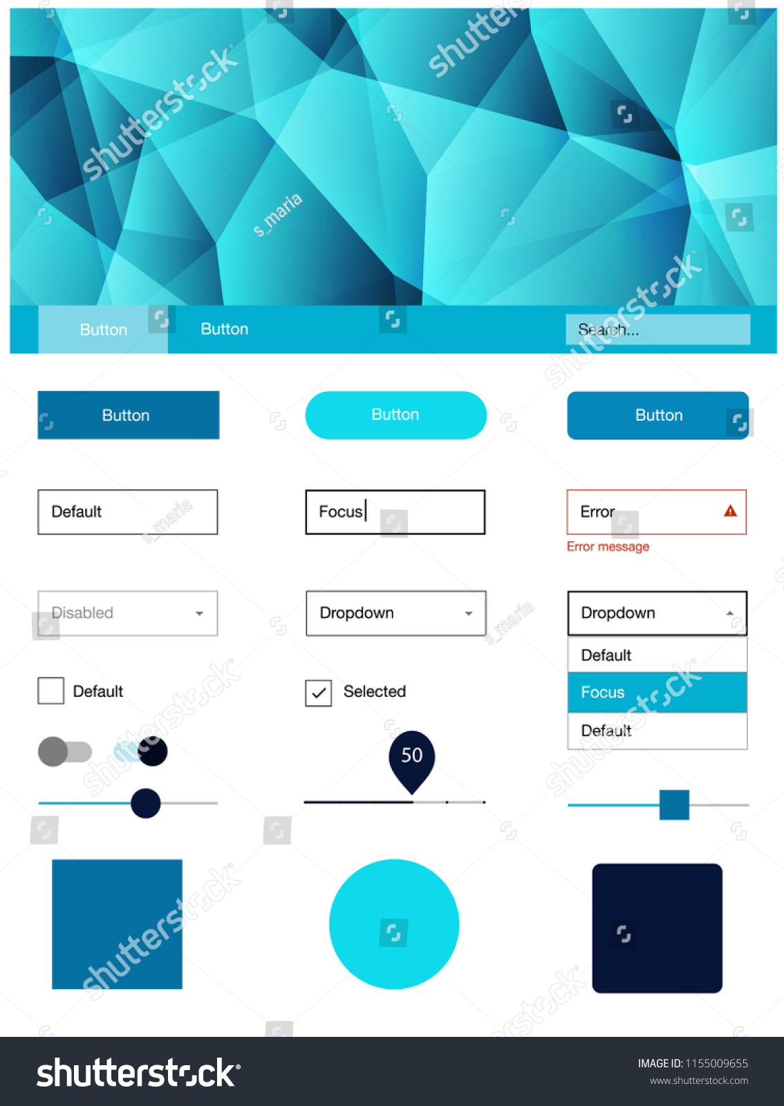 Dark BLUE vector web ui kit in polygonal style. Web ui kit with ...