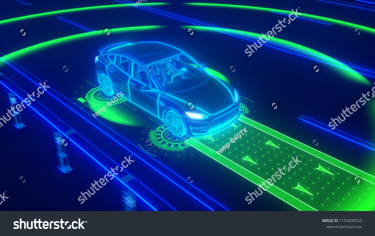Autonomous self driving electric car rides on the road 3d rendering_站酷海 ...