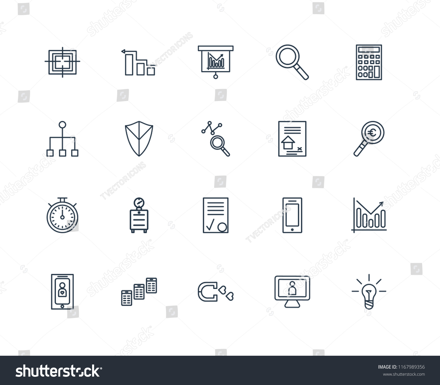 Set Of 20 linear icons such as Idea Monitor Magnet Newspaper Smartphone ...