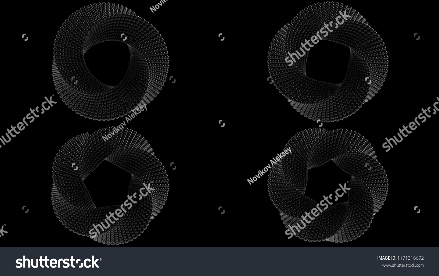 Different Mobius tori made of black balls. Computer graphics related 3D ...