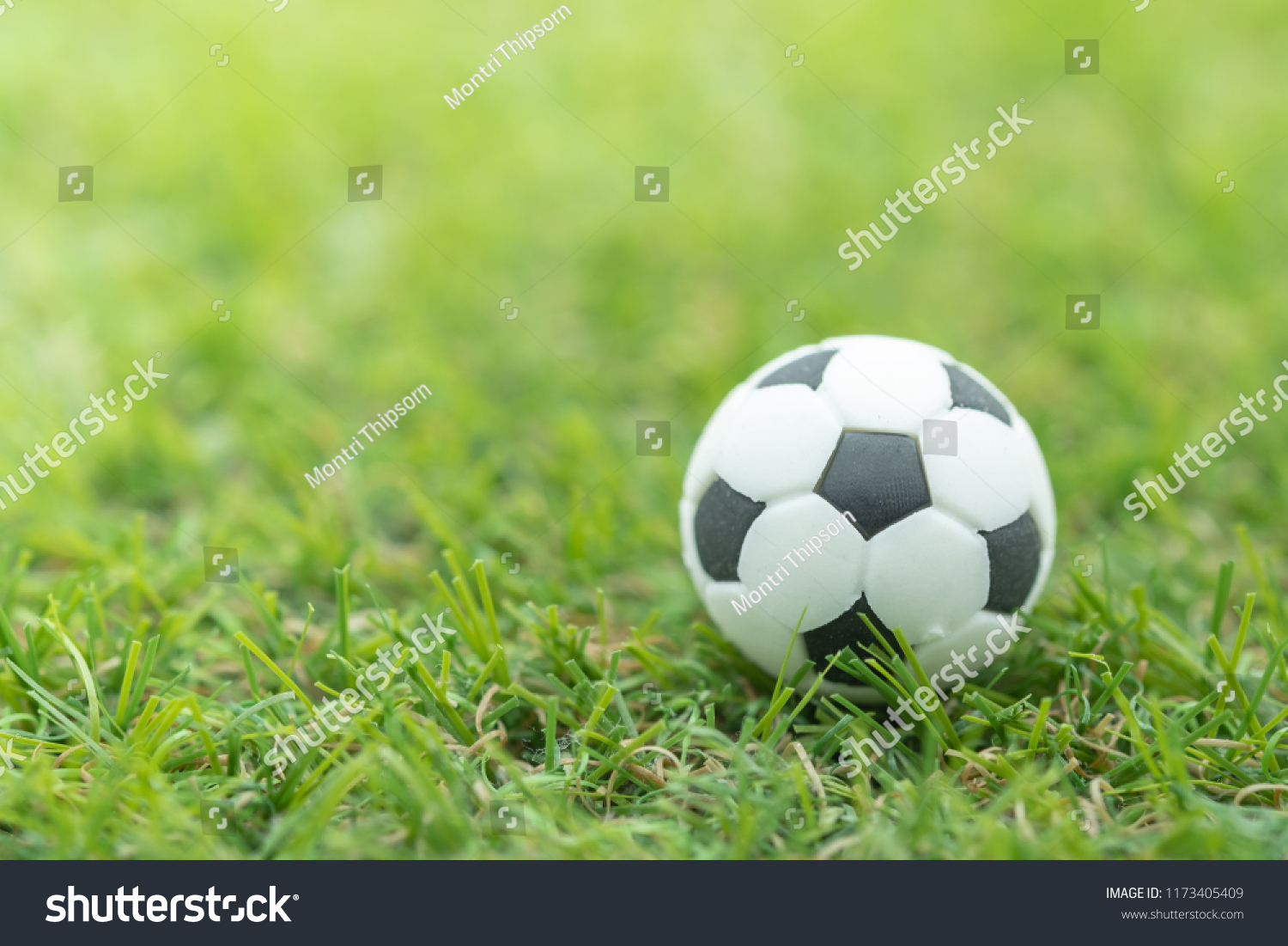 Sport Concept. Close up of mini football (Soccer) toy on green grass._站 ...
