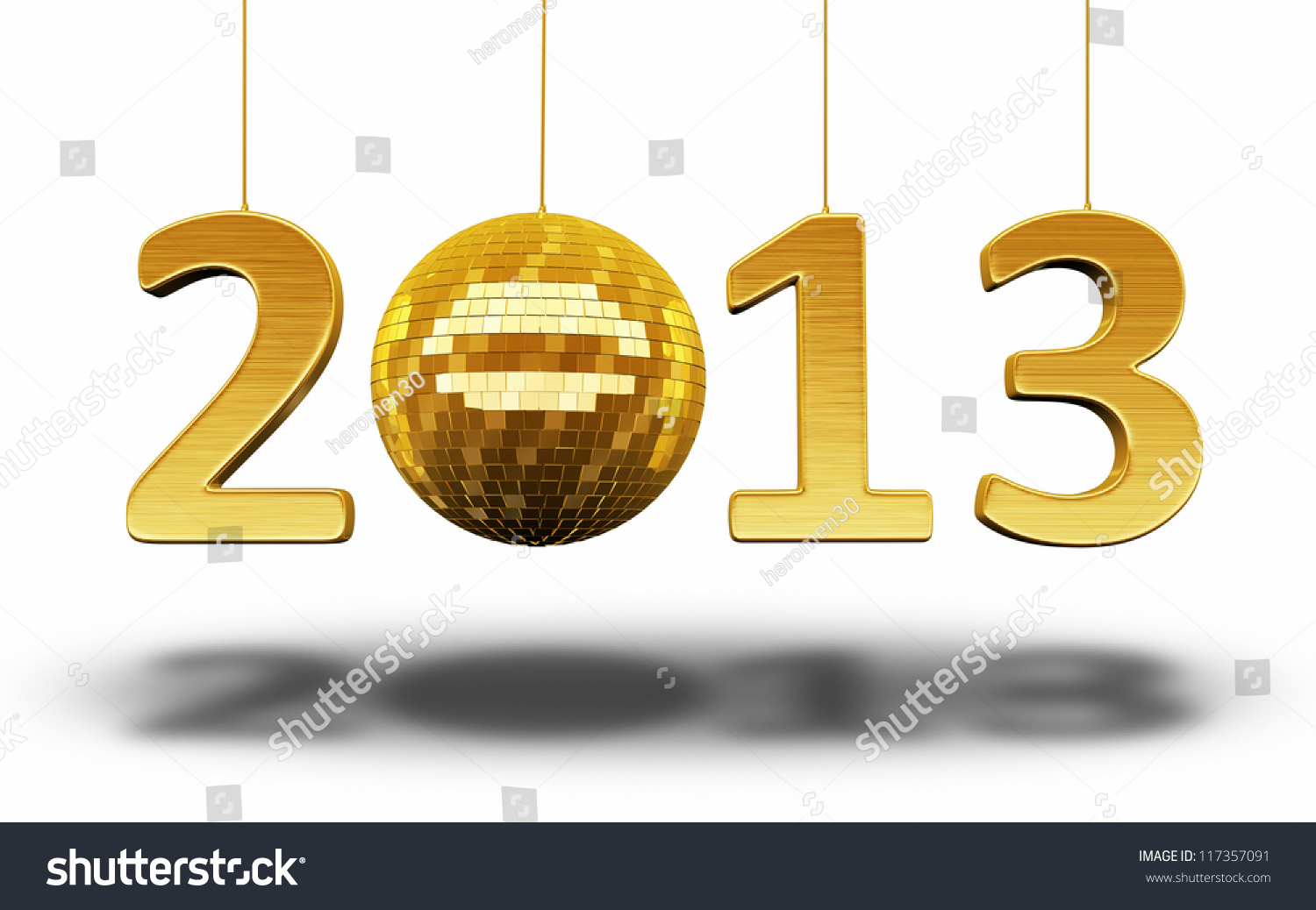 New Year 2013 and disco ball gold render (isolated on white and ...