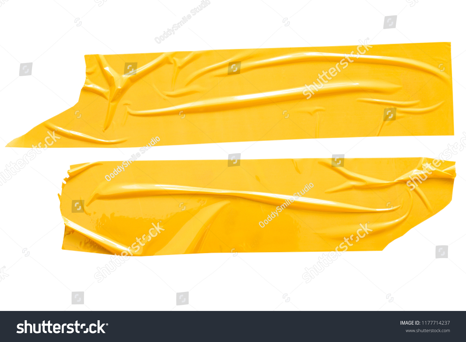 Set of yellow tapes on white background. Torn horizontal and different ...