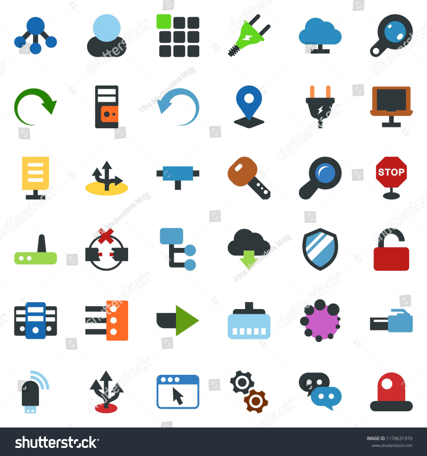colored vector icon set - power plug vector connect notebook network ...