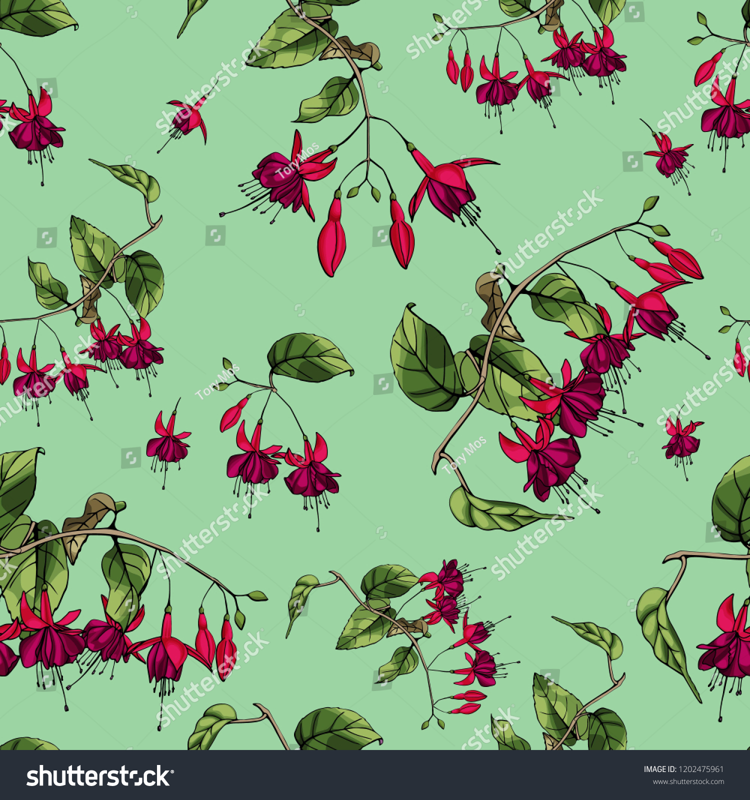 trendy floral pattern with fuchsia.stylish vector seamless print_站酷海洛 ...