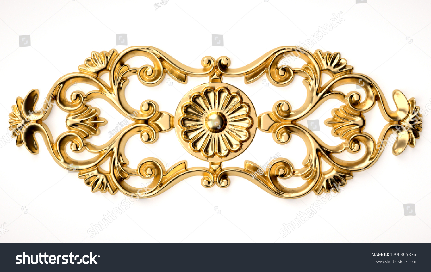 3d rendering beautiful golden relief isolated on white.luxury carving ...