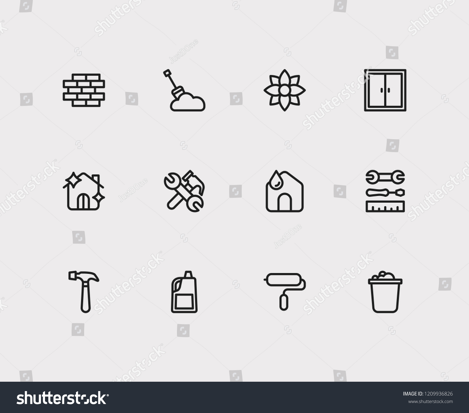 Housework icons set. Bucket and housework icons with instrument home ...