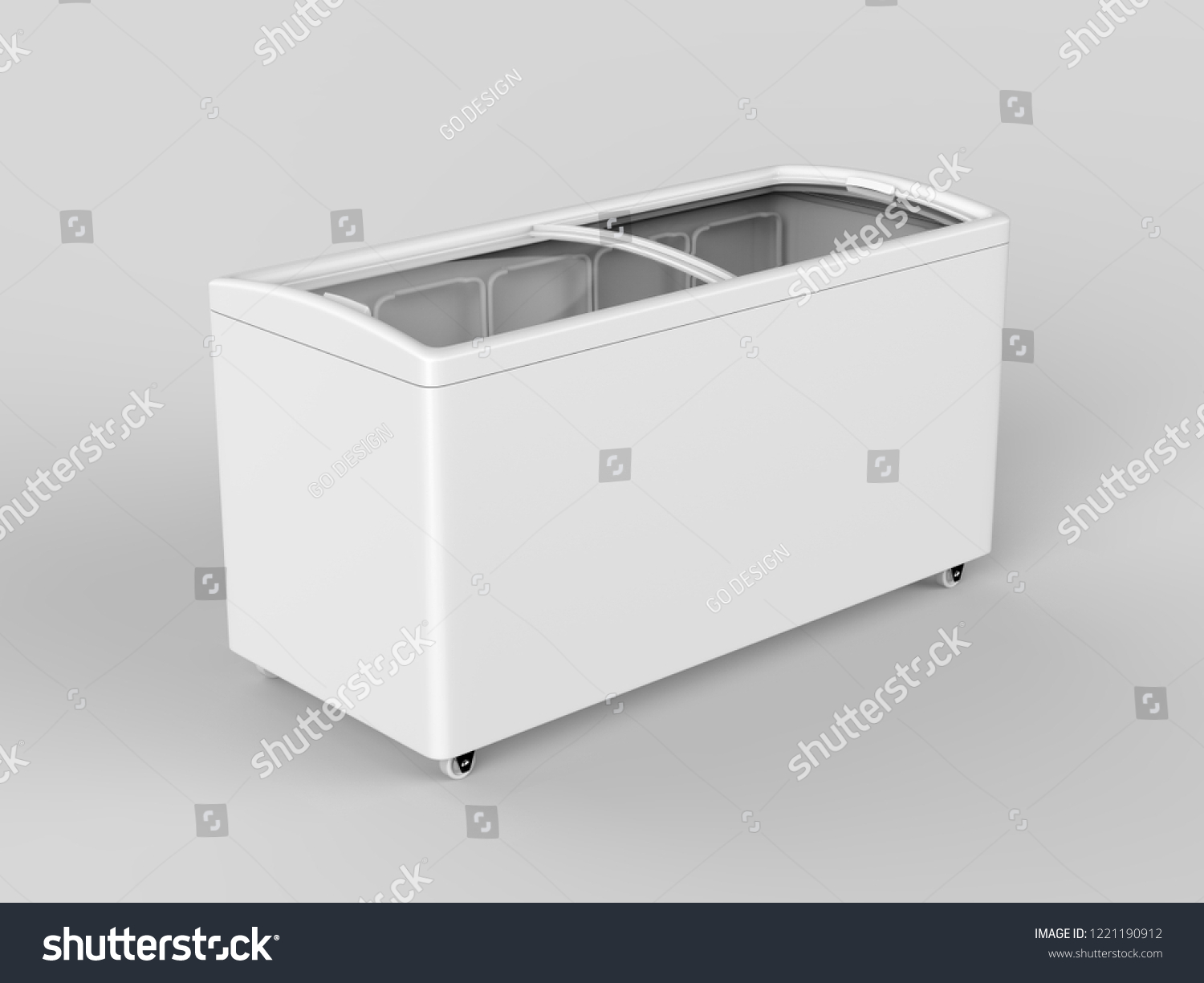 Blank ice cream freezer isolated for branding design. 3d render ...
