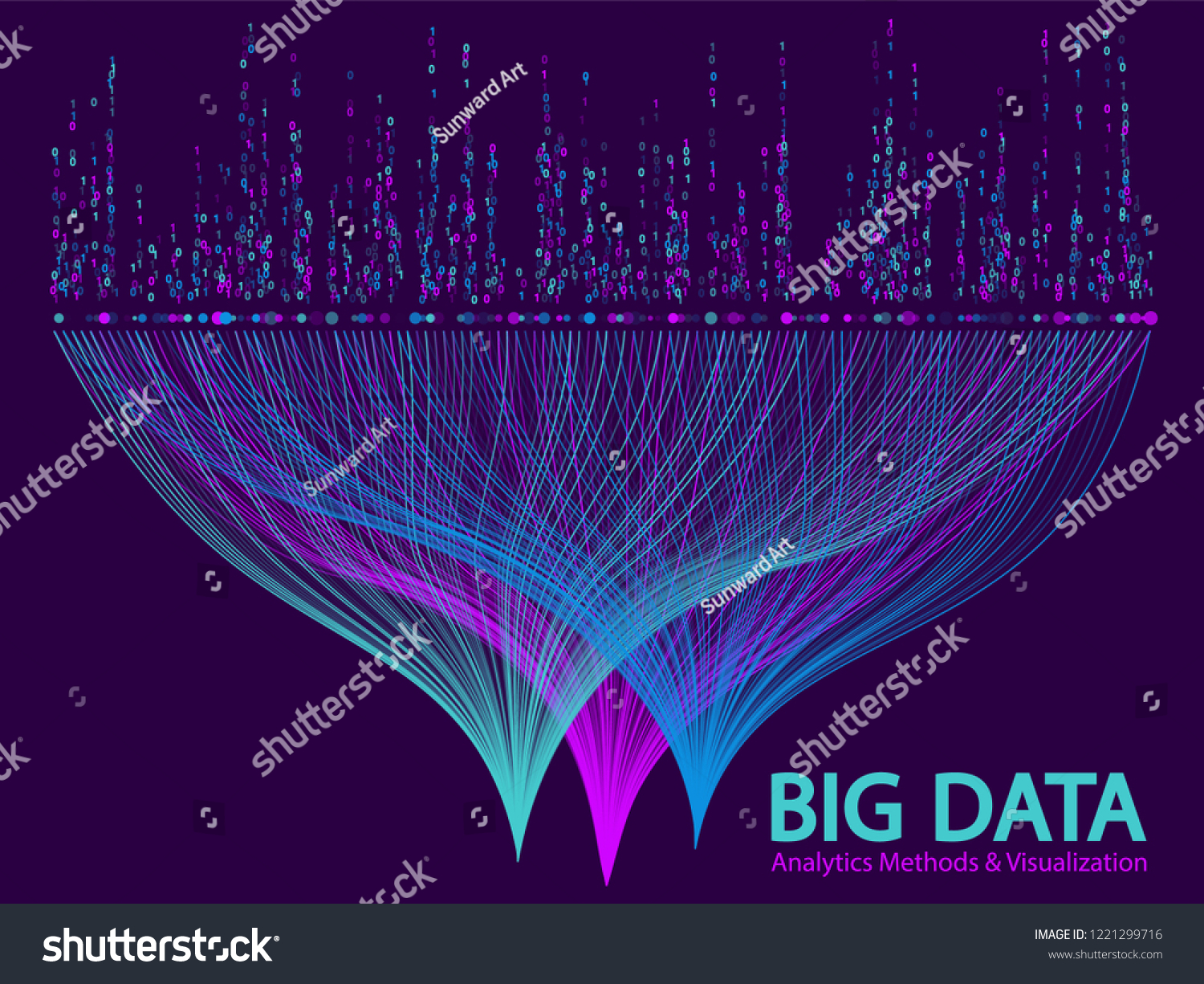 Big data statistical methods visualization concept vector design. 0 and 1 binary code matrix ...