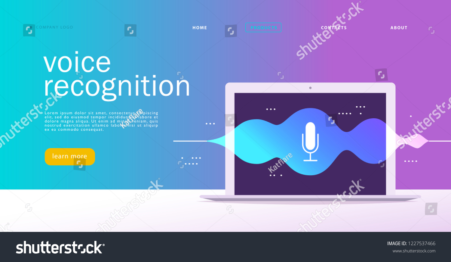 Flat voice recognition illustration. Landing page design. Laptop screen ...