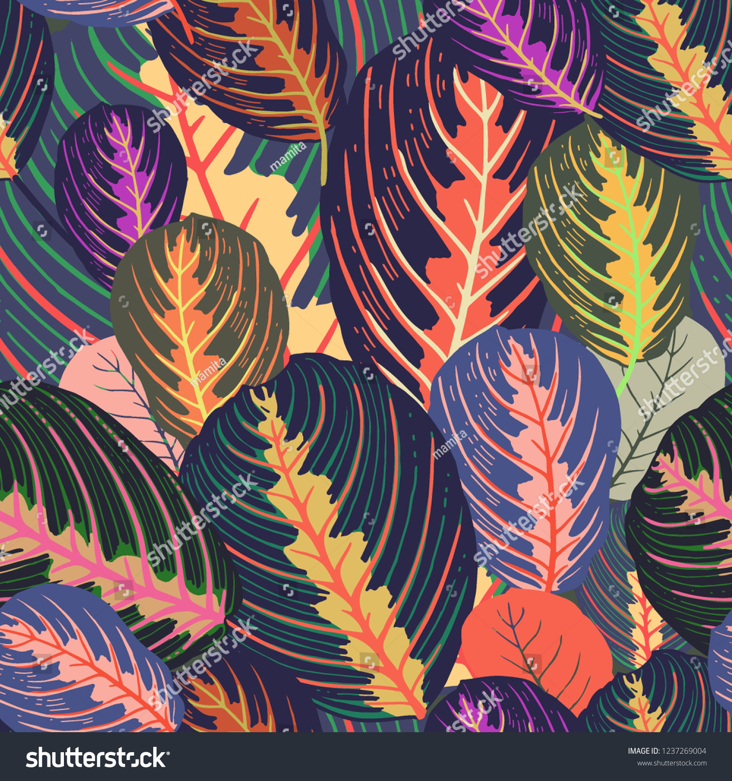 Seamless pattern with tropical leaves. Vector illustration. Exotic ...