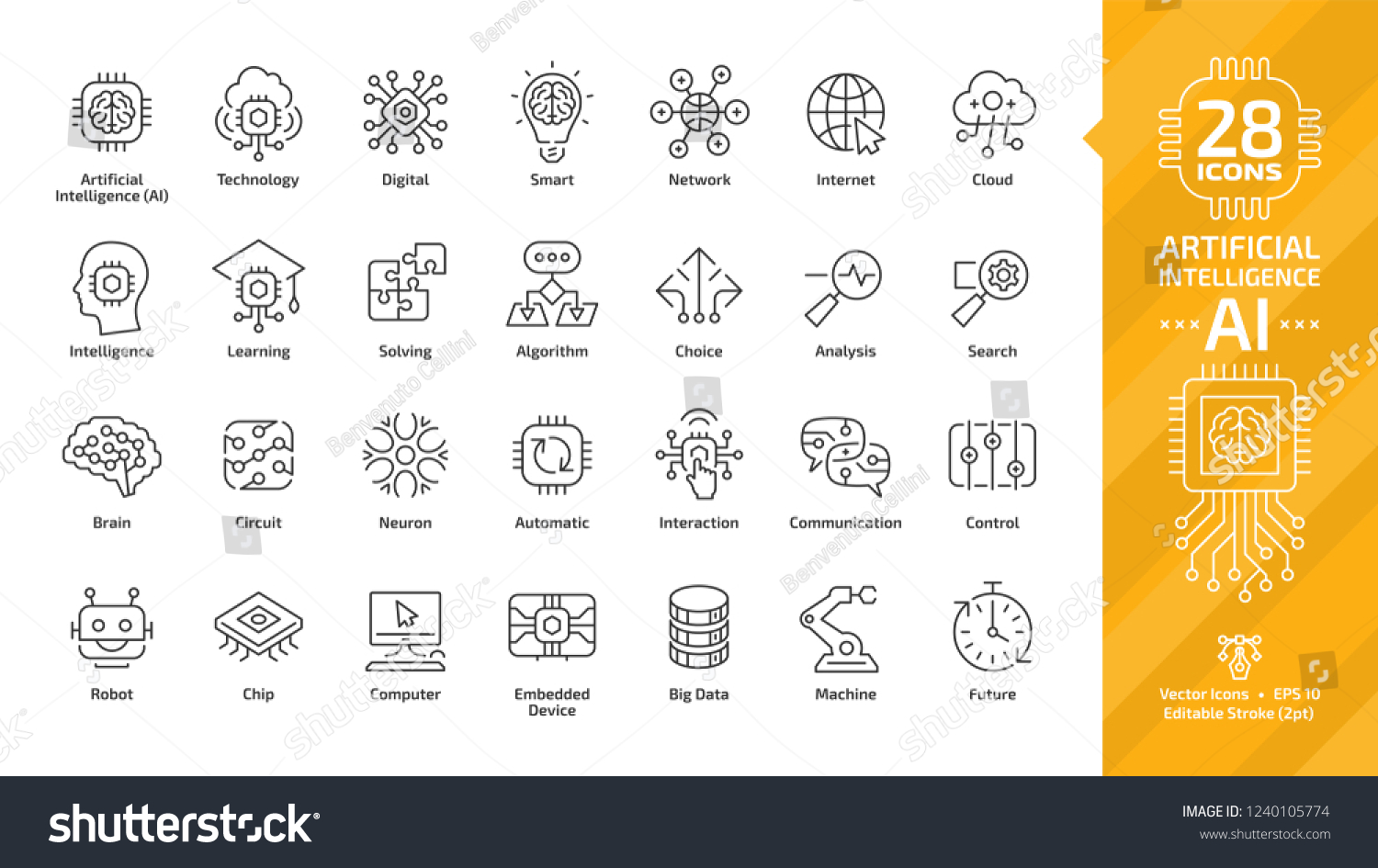 Vector artificial intelligence editable stroke thin outline icon set ...