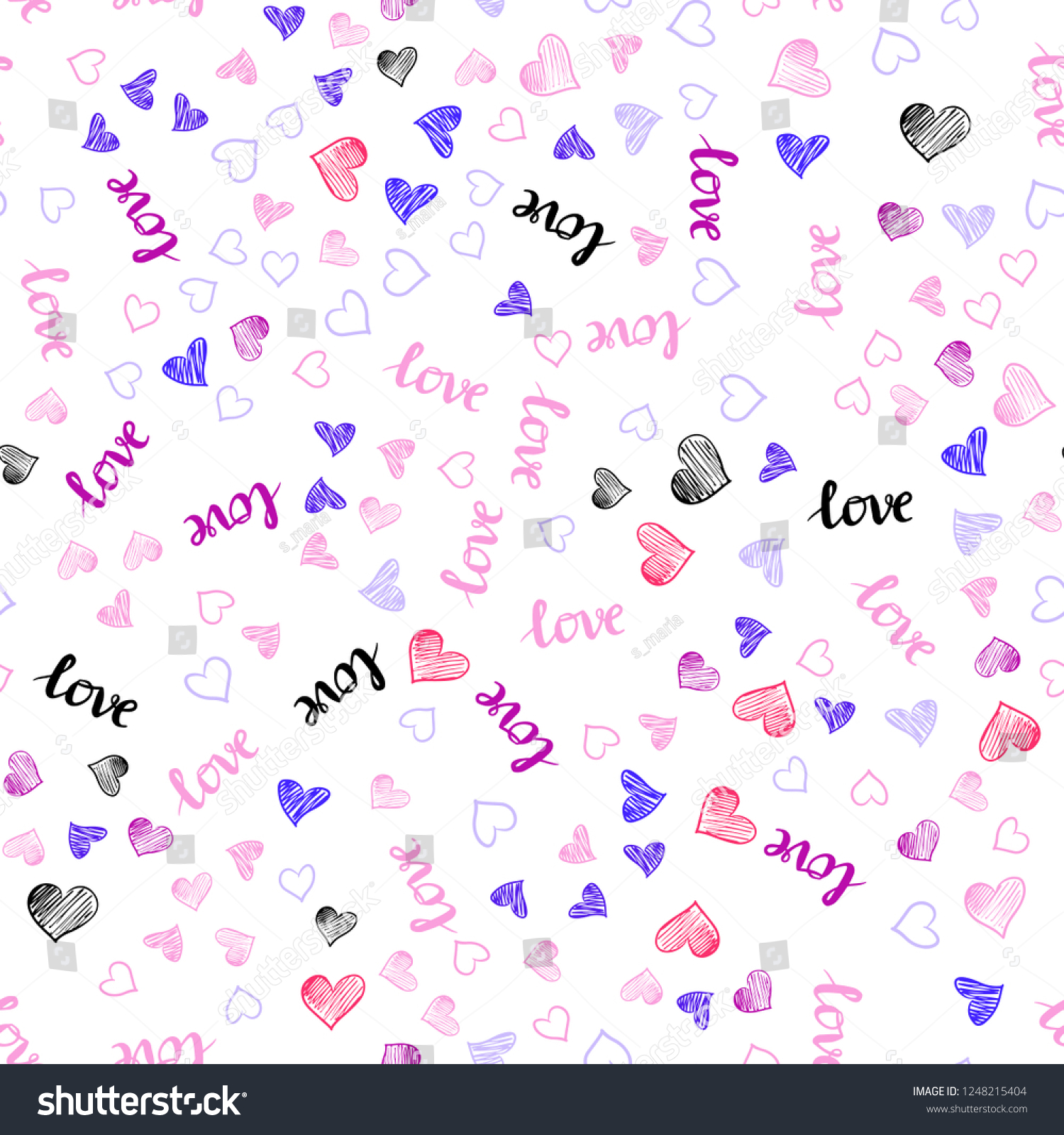 Light Pink Blue vector seamless pattern with phrase LOVE YOU hearts ...