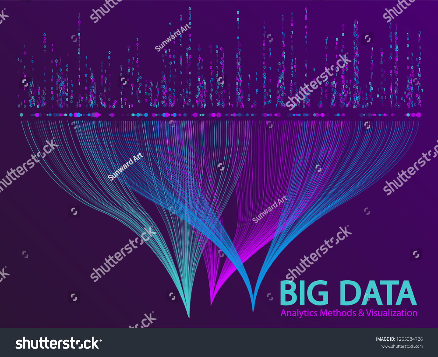 Big data statistical methods visualization concept vector design. 0 and 1 binary matrix data ...