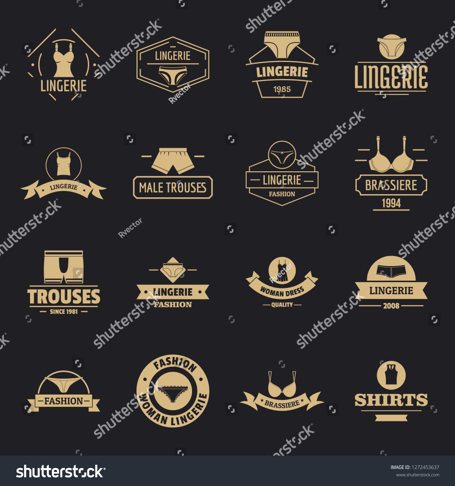 Underwear logo icons set. Simple illustration of 16 underwear logo ...