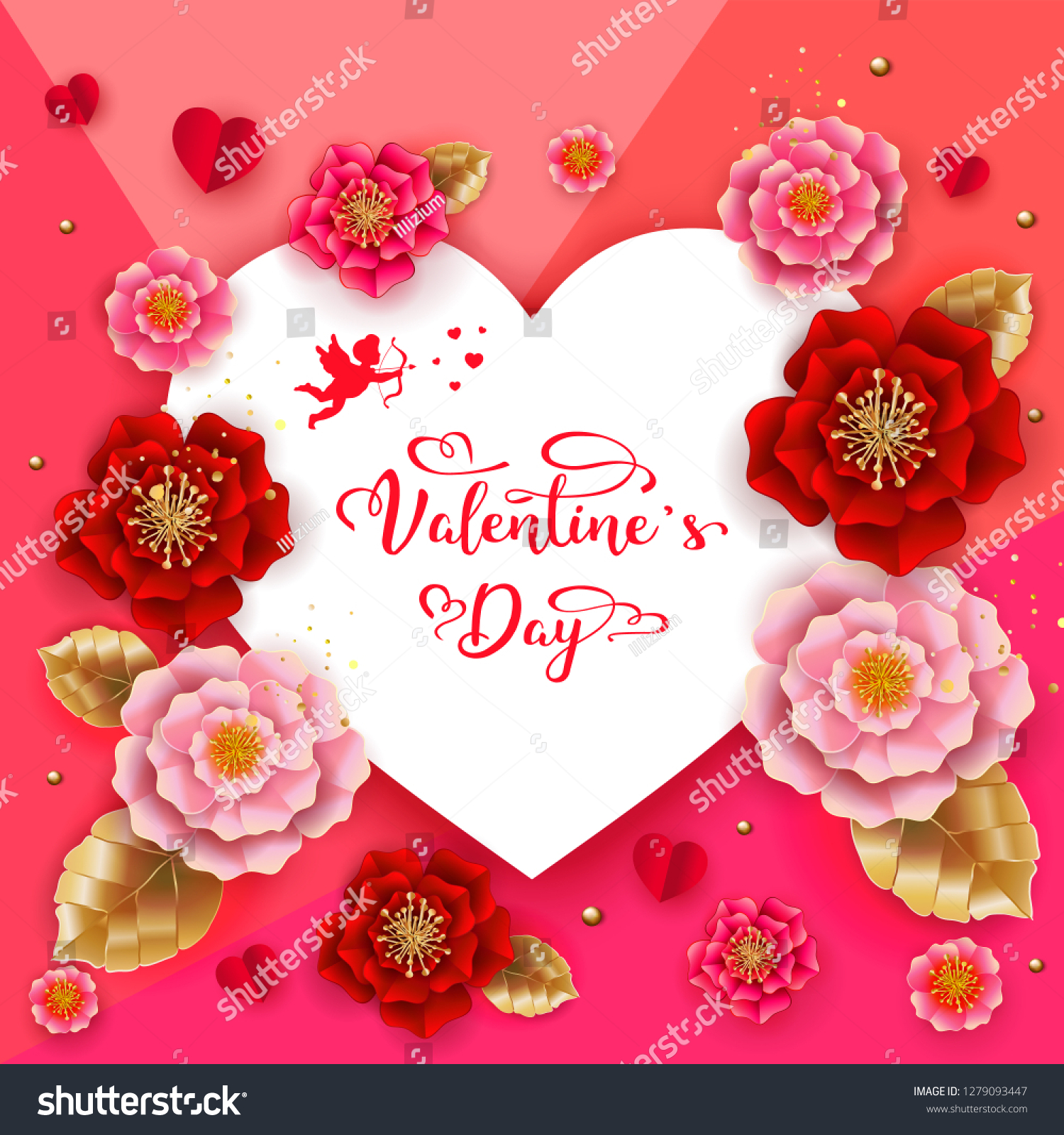 Happy Valentines day banner with beautiful colorful flowers and hearts. Can be used for template ...