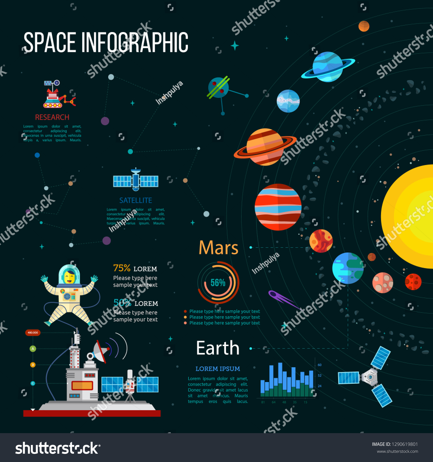 Space vector infographic with solar system space station astronaut ...